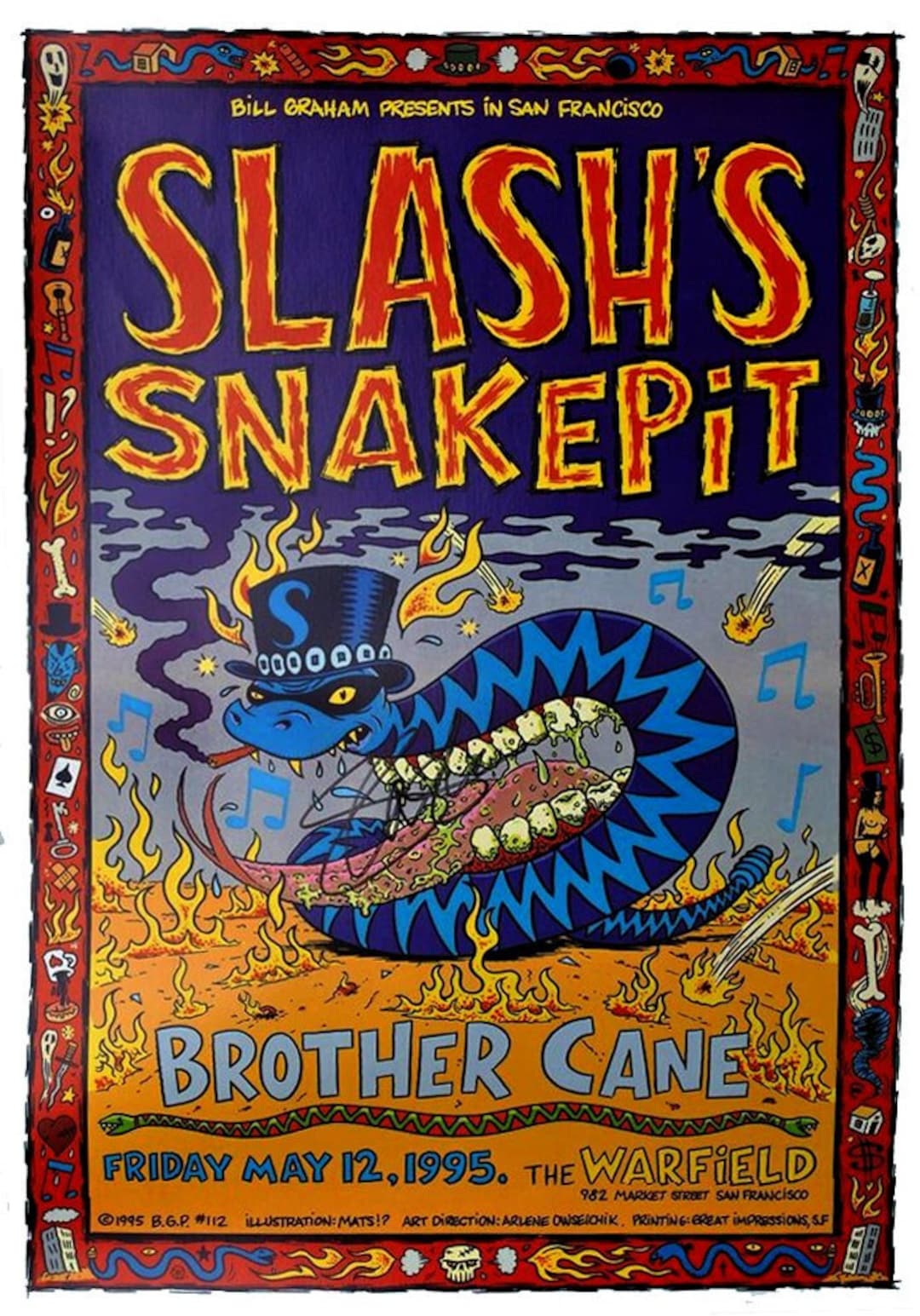 Slash – Snake Pit Concert Poster Signed by Slash – 1995 Bill Graham ...