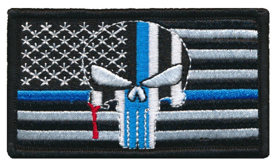 Tactical USA Flag Blue Line Bleeding Crusader Punisher Police | Etsy