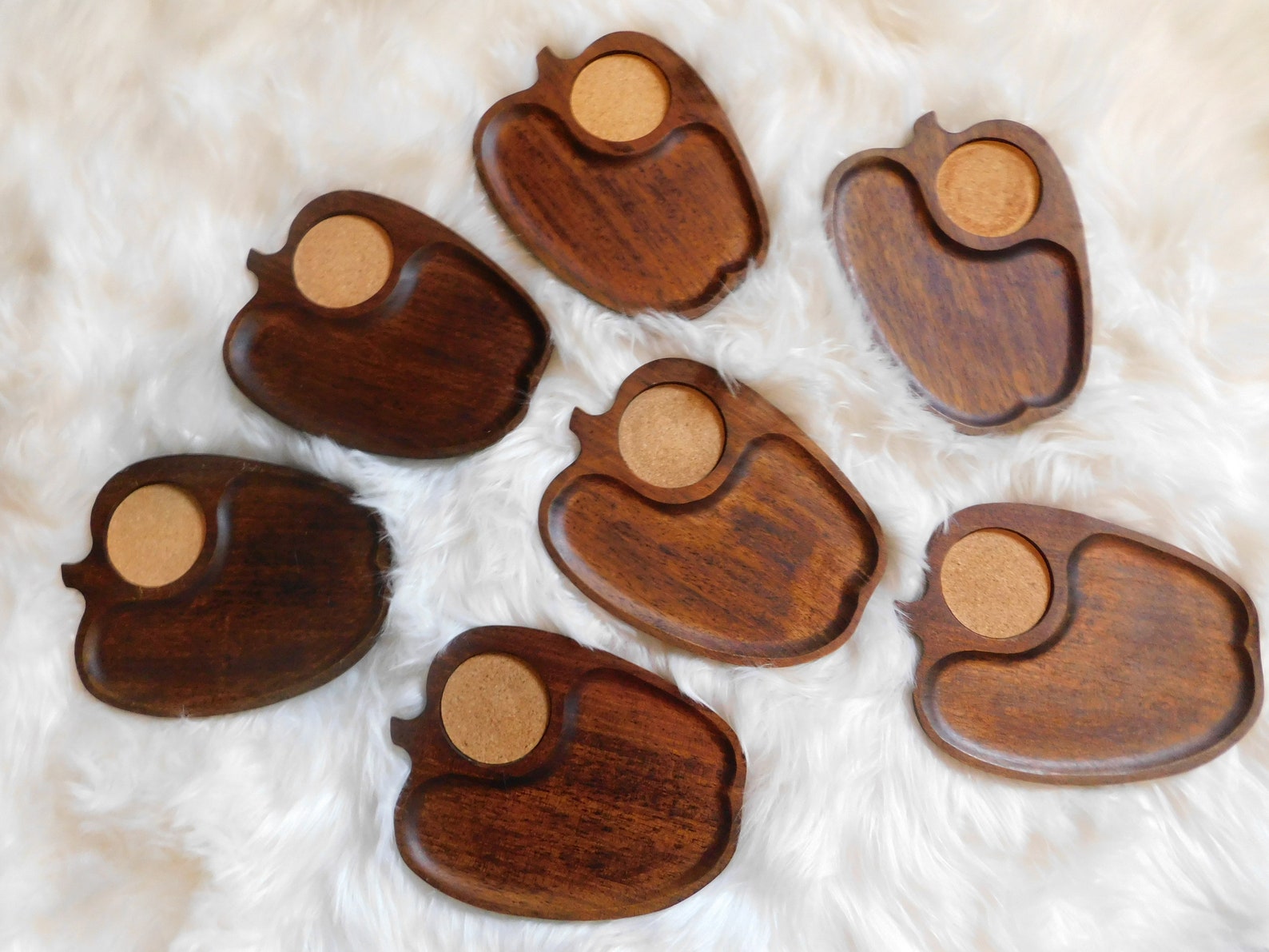 60's Apple Shape Wood Coaster Snack Plate Combo 7 Pieces - Etsy