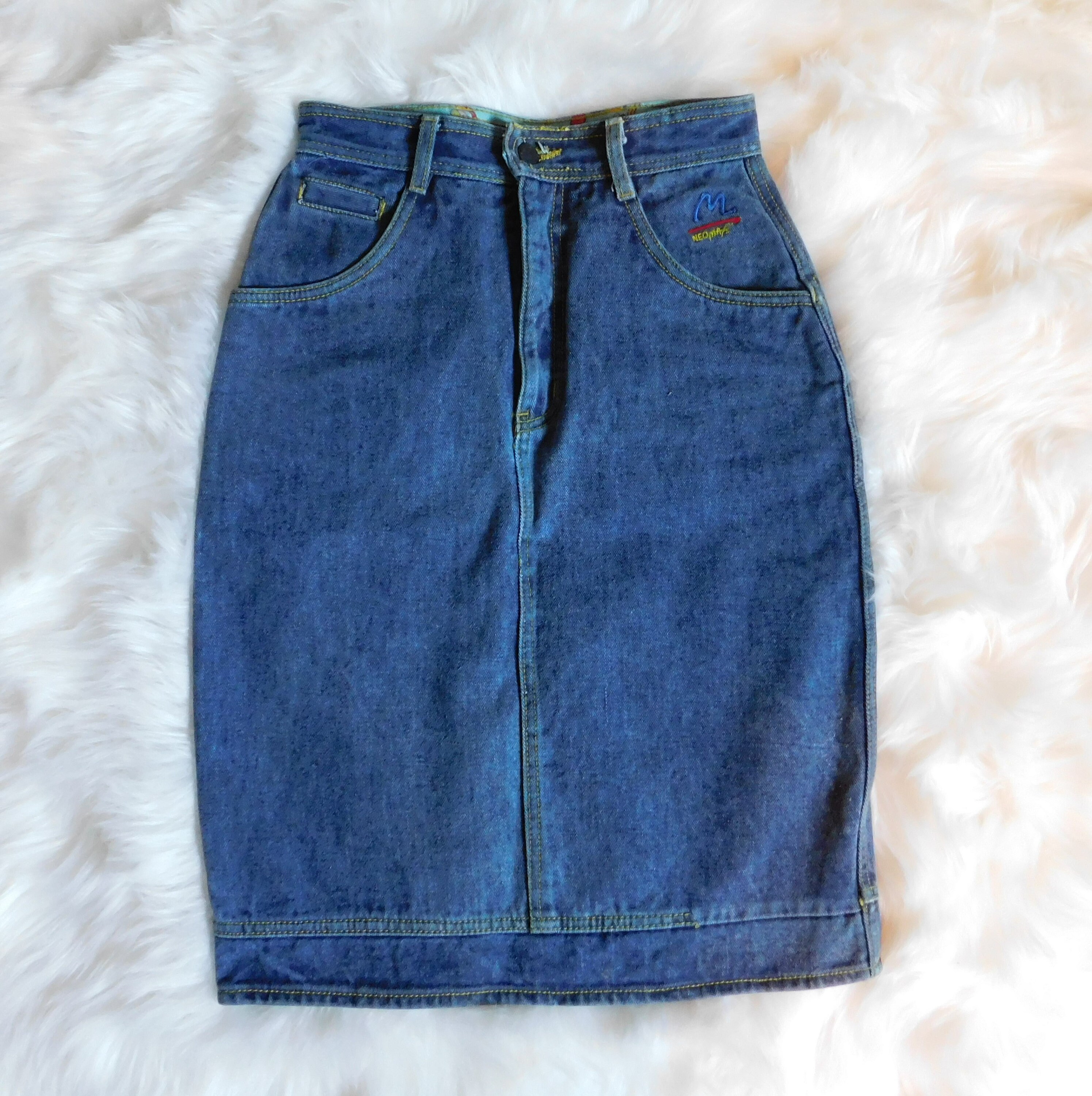 80s Neomax Denim Pencil Skirt / Vintage Jean Skirt / Hand Painted ...