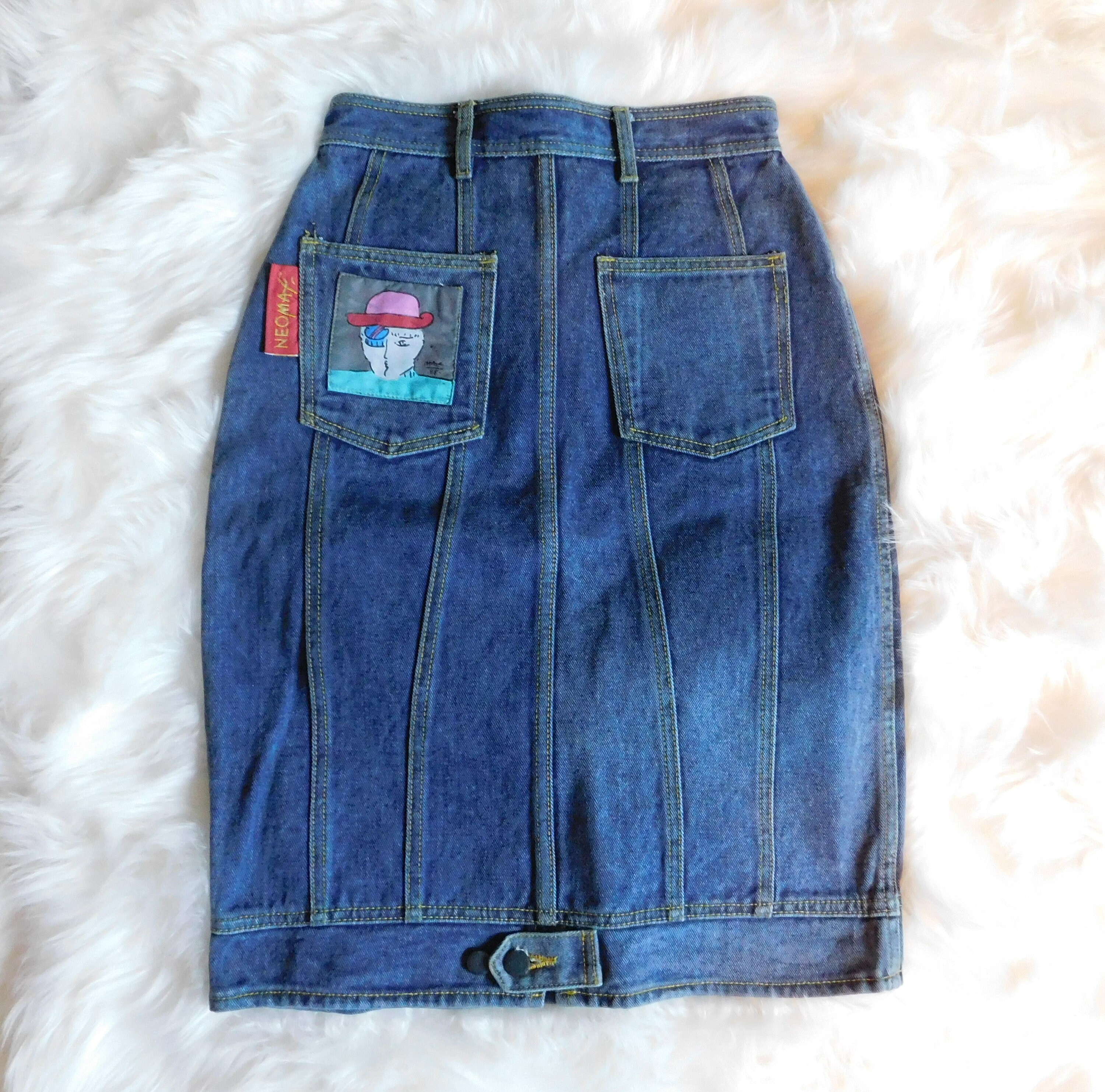 80s NeoMax Denim Pencil Skirt / Vintage Jean Skirt / Hand | Etsy