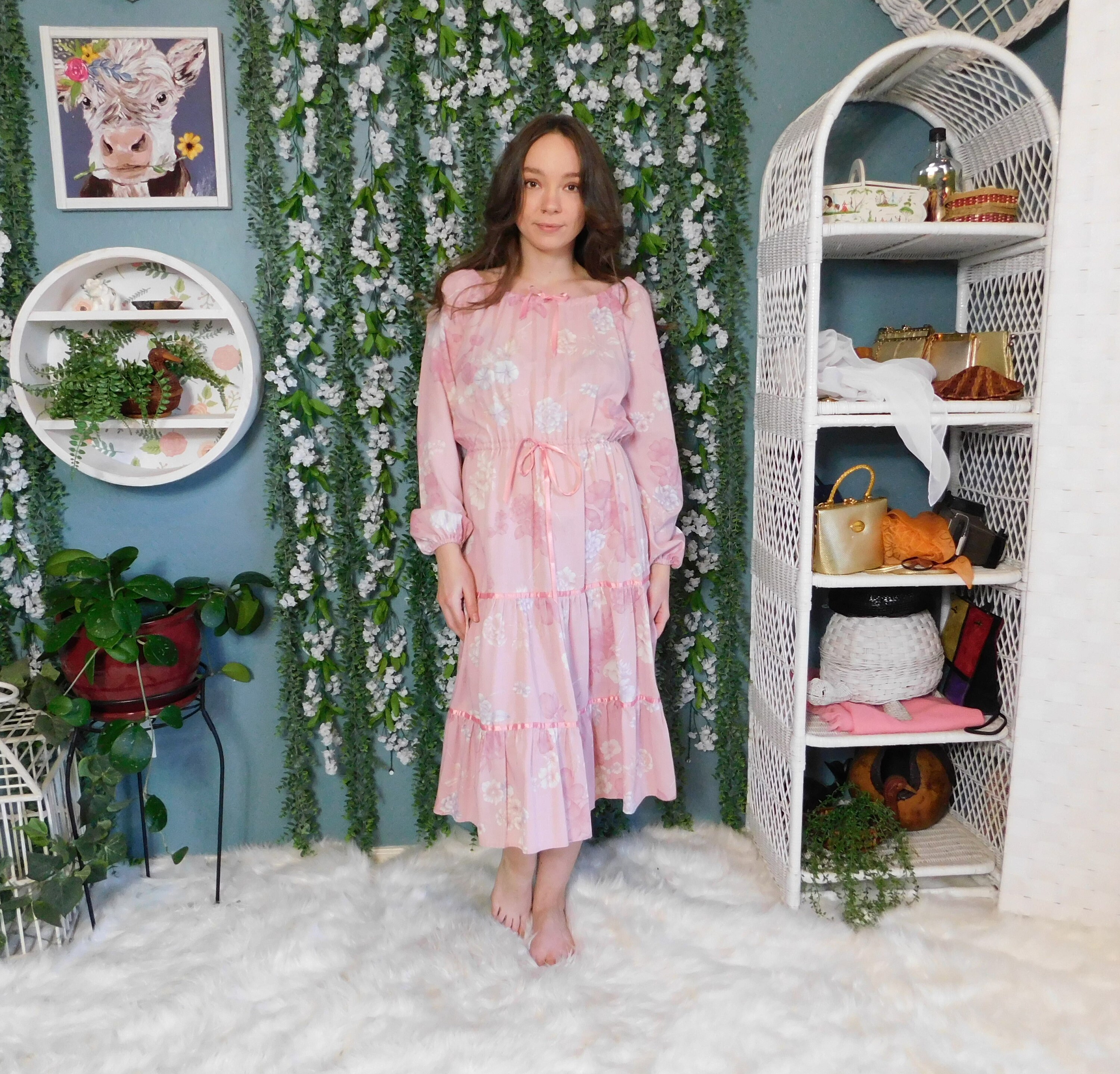 70's Toby George .. Pink Floral Long Sleeve Mid Length | Etsy