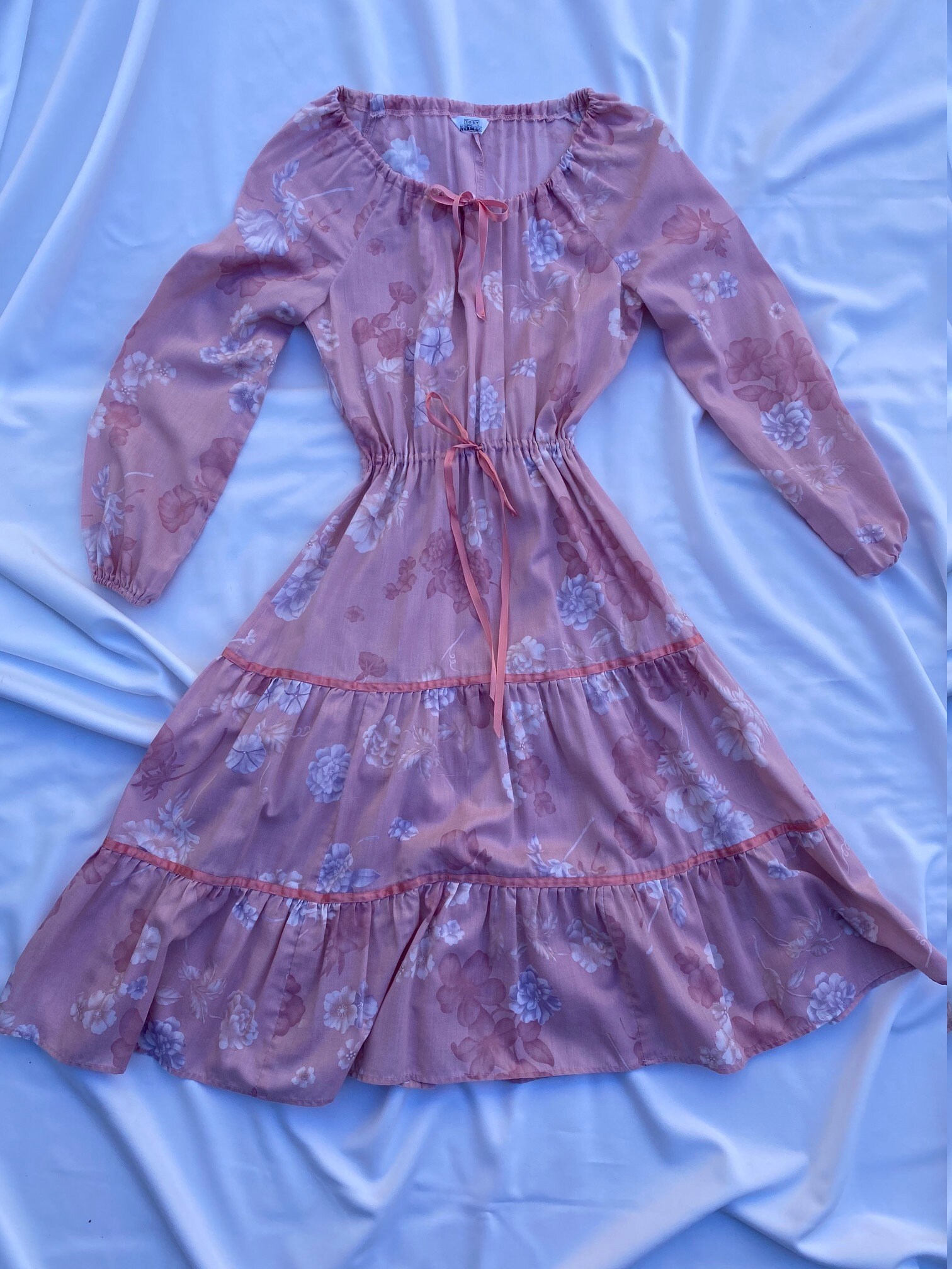 70's Toby George .. Pink Floral Long Sleeve Mid Length | Etsy