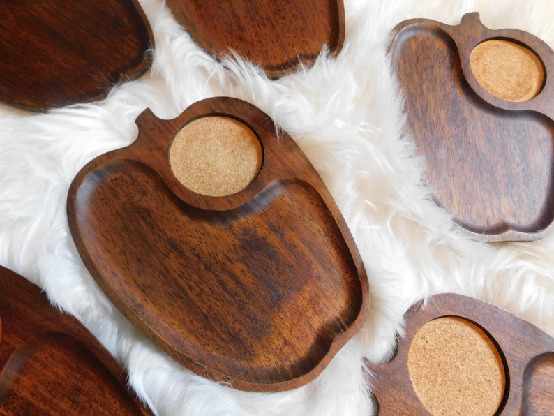 60's Apple Shape Wood Coaster Snack Plate Combo 7 Pieces - Etsy