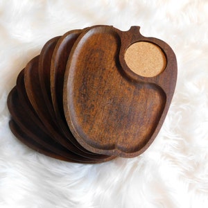 60's Apple Shape Wood Coaster Snack Plate Combo 7 Pieces - Etsy