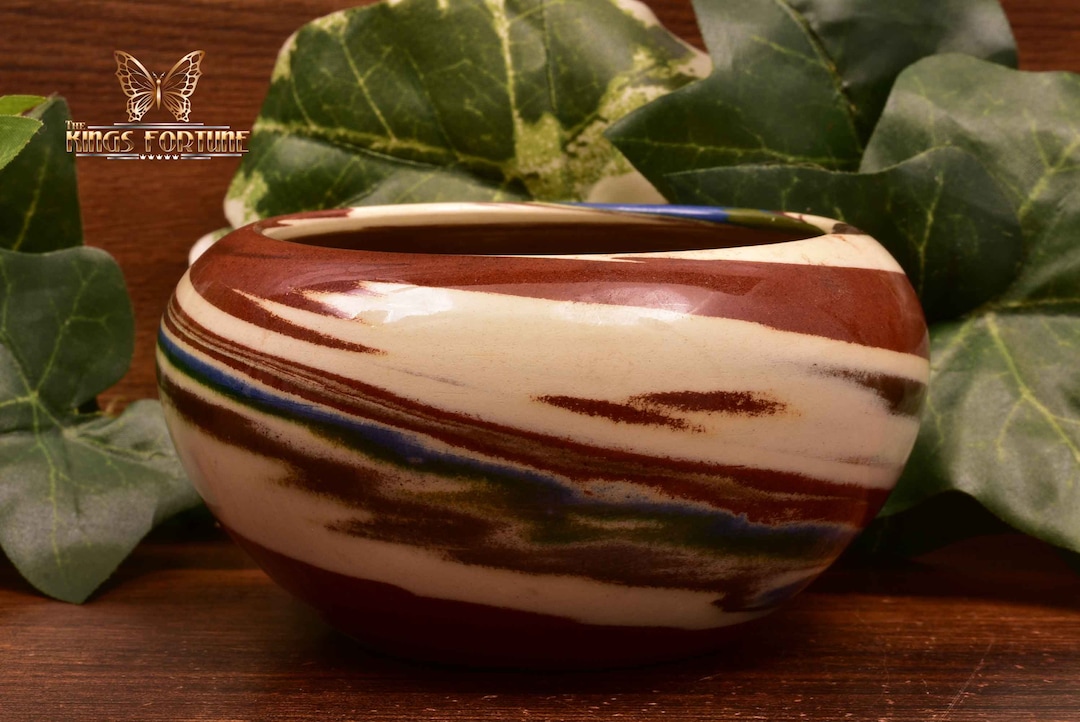 Desert Sands Pottery 1950-70 's Blue Brown Glossy Swirl Small Bowl ...