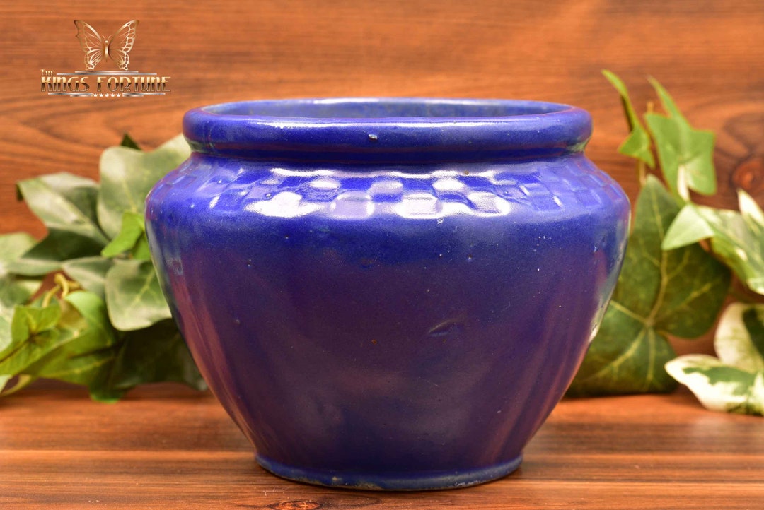 Burley Winter Pottery 1930s Glossy Blue Geometric Pot - Etsy