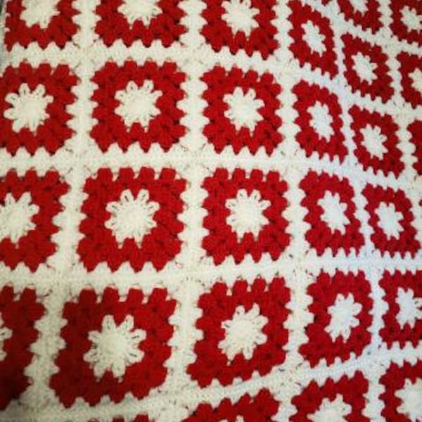 Red White Granny Square Blanket - Etsy