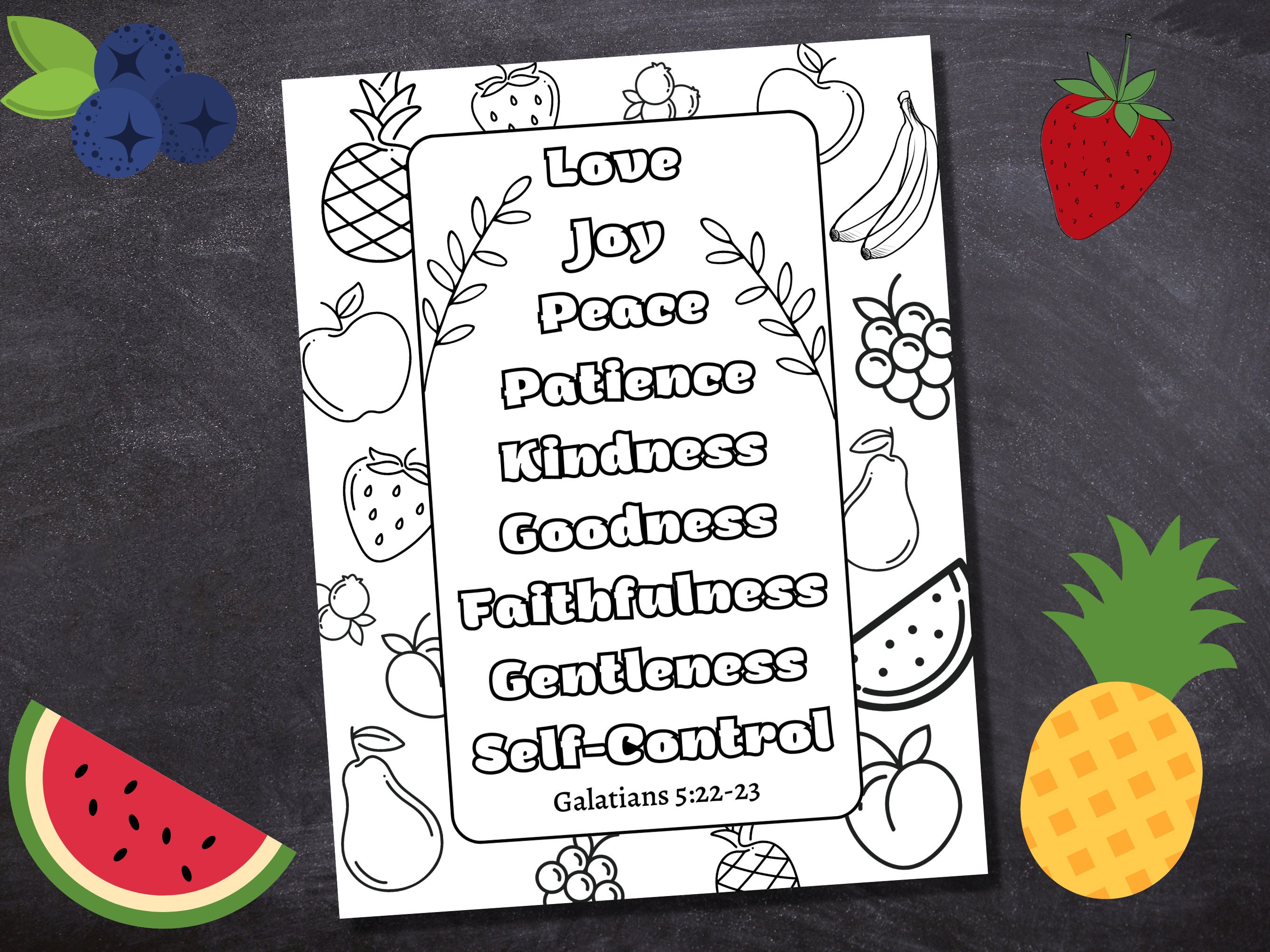 Fruit of the Spirit Coloring Page Printable / Bible Verse/ Sunday ...