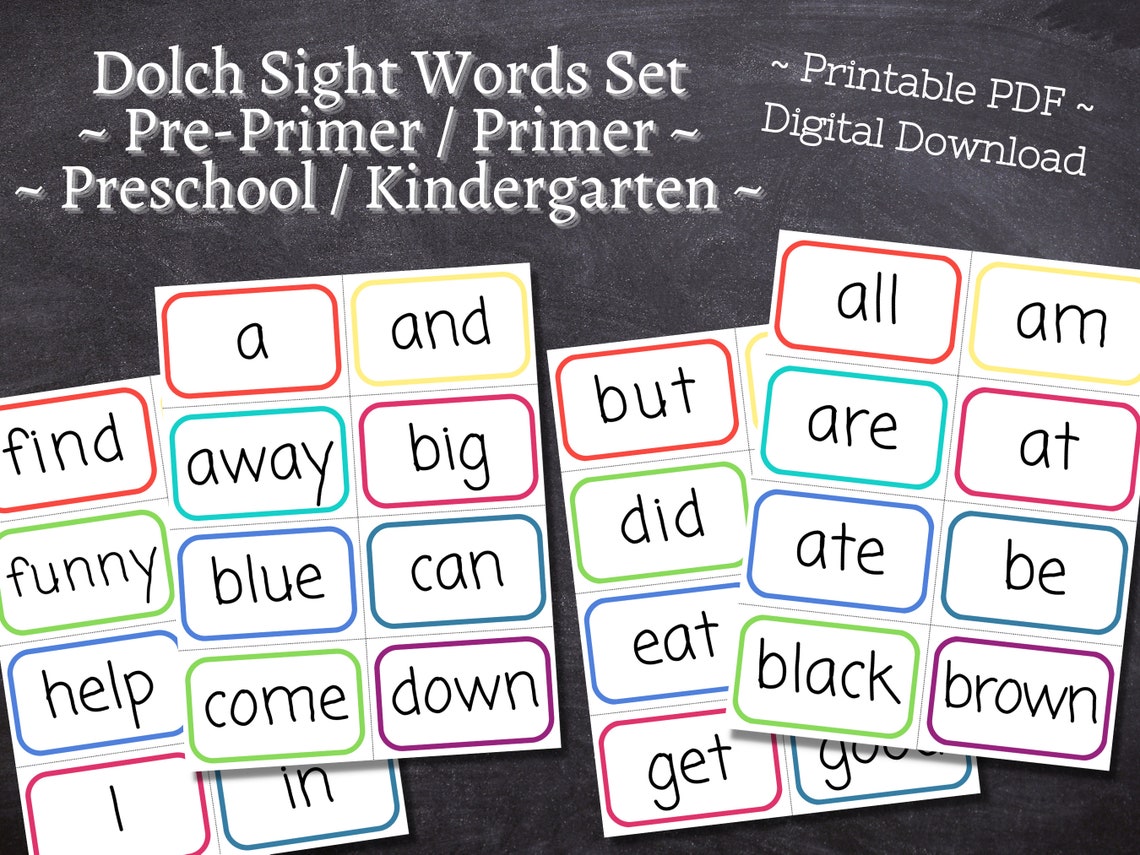 92 Dolch Sight Words Pre-primer Primer Set Printable / - Etsy