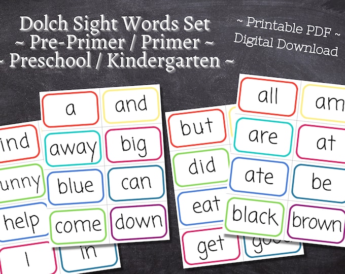 52 Dolch Primer Sight Word Flash Cards Printable. Kindergarten ...