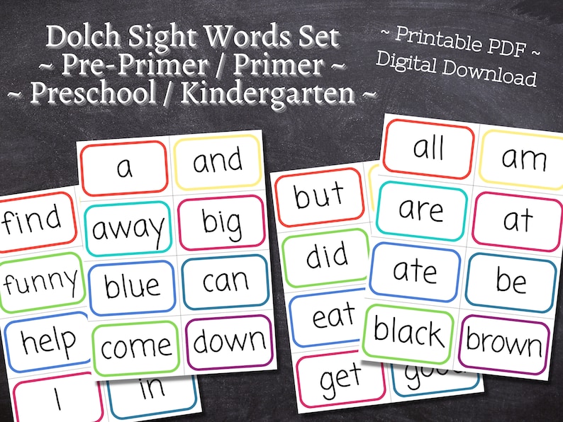 92 Dolch Sight Words Pre-primer Primer Set Printable / - Etsy