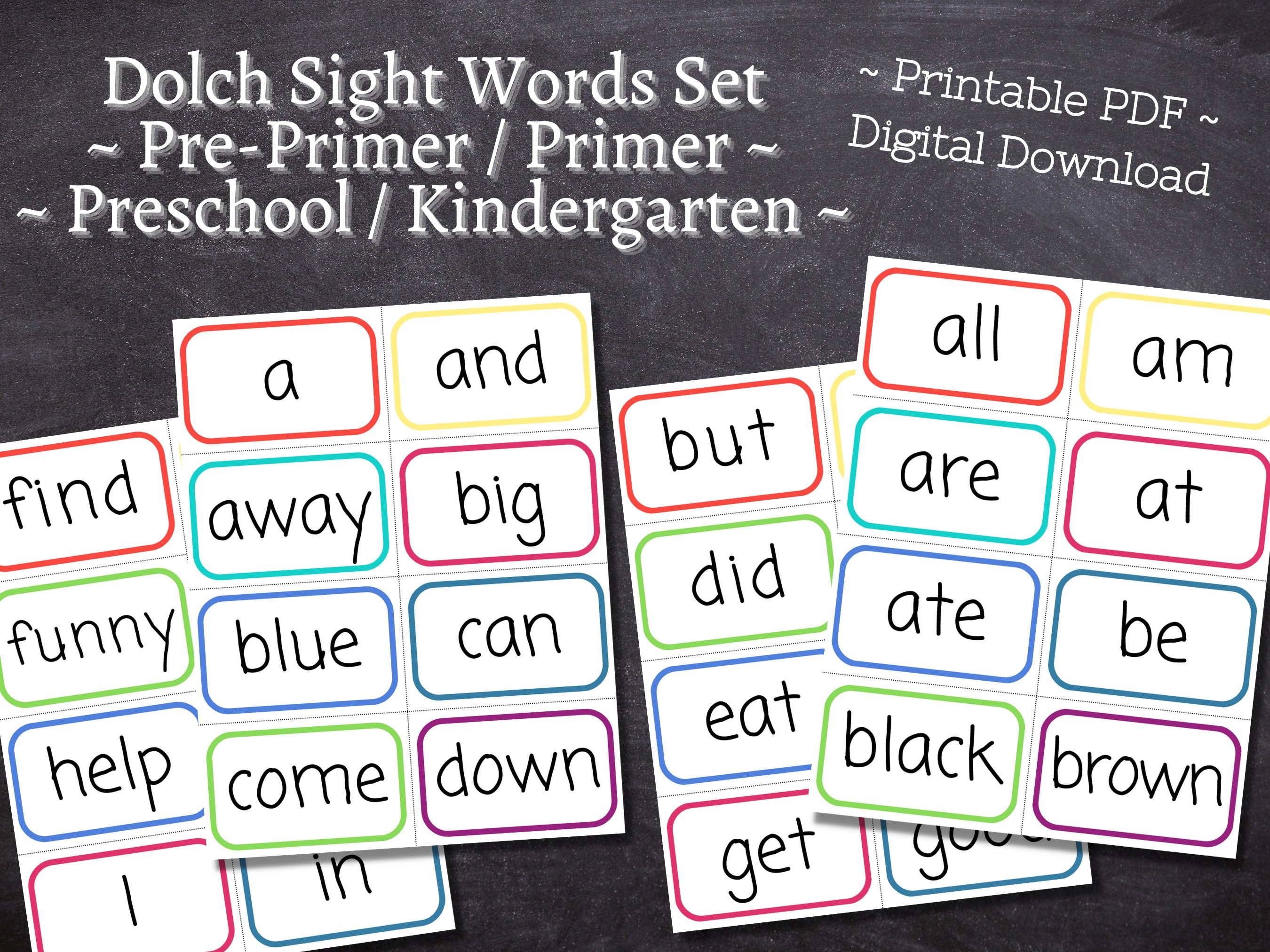 92 Dolch Sight Words Pre-primer Primer Set Printable / - Etsy