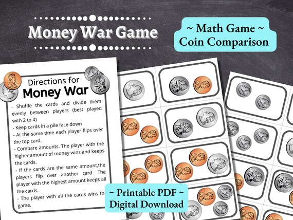 Money War Game Coin Comparison Printable / Coin Counting | Etsy