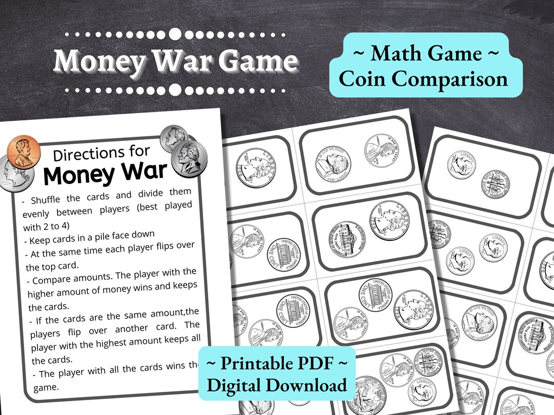 Money War Game Coin Comparison Printable / Coin Counting - Etsy