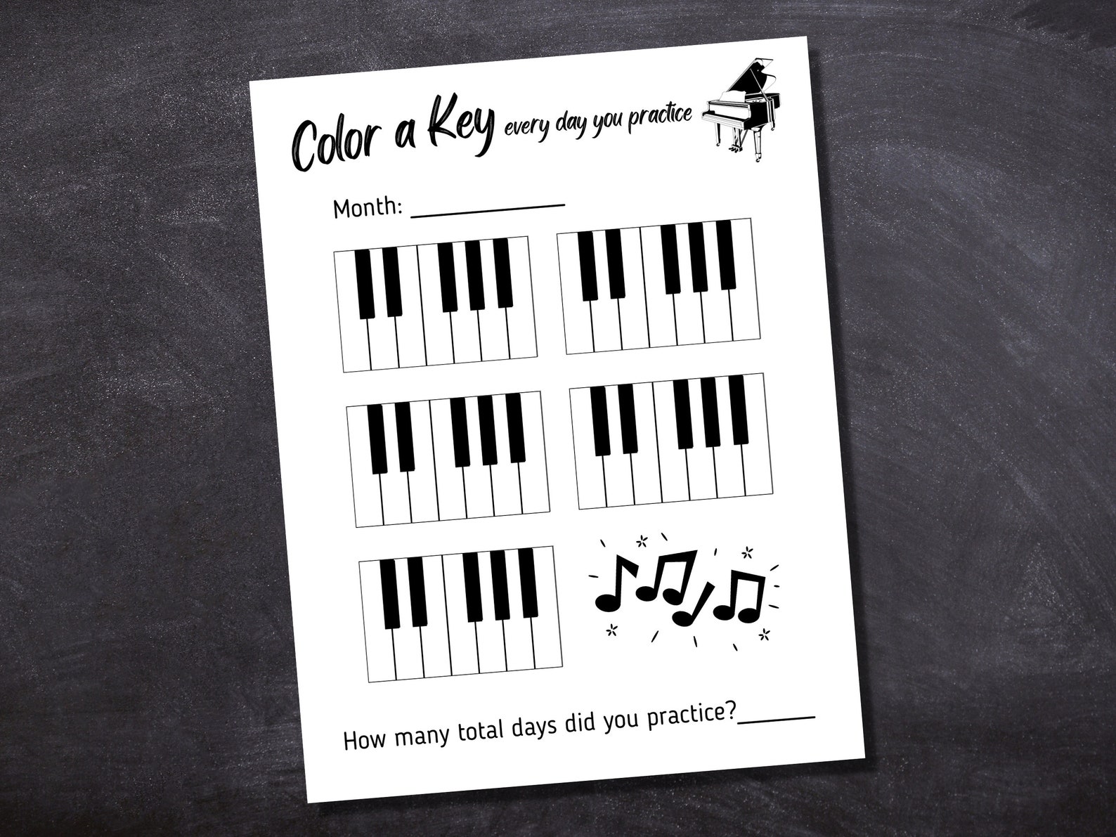 Piano Practice Chart Printable / Piano Practice Log Template / Piano ...