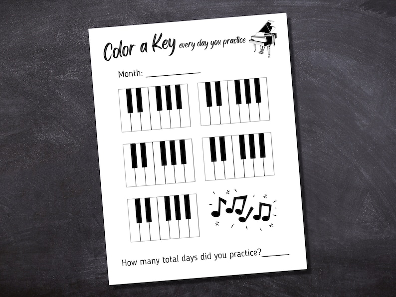 Piano Practice Chart Printable / Piano Practice Log Template / Piano ...