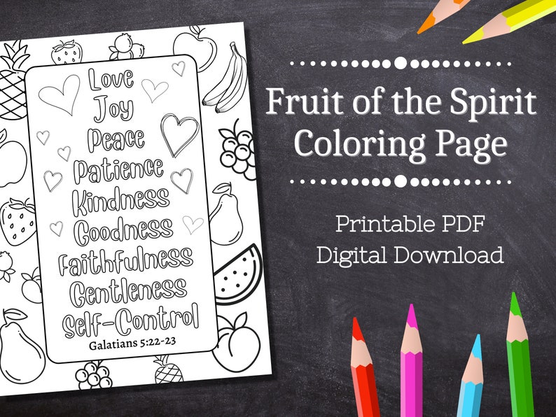 Fruit of the Spirit Coloring Page Printable / Bible Verse/ - Etsy