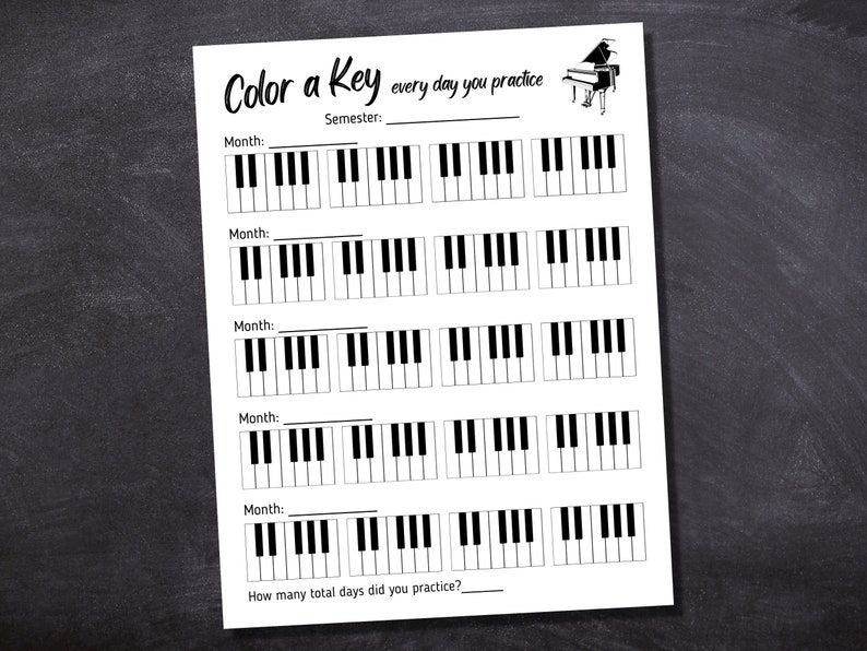 Piano Practice Chart Printable / Piano Practice Log Template / Piano ...