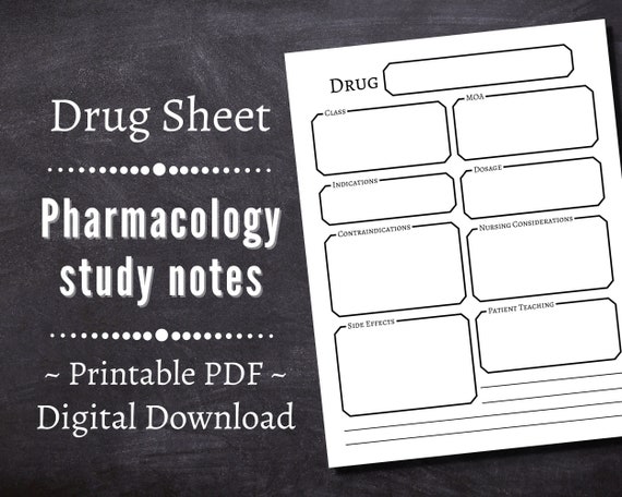 Pharmacology Template Printable / Drug Sheet Printable / - Etsy