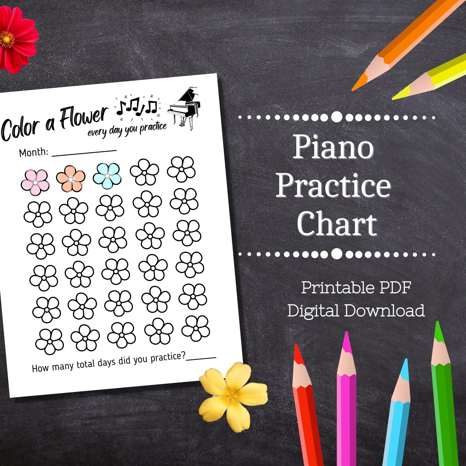 Piano Practice Chart Printable / Piano Practice Log Template / Piano ...
