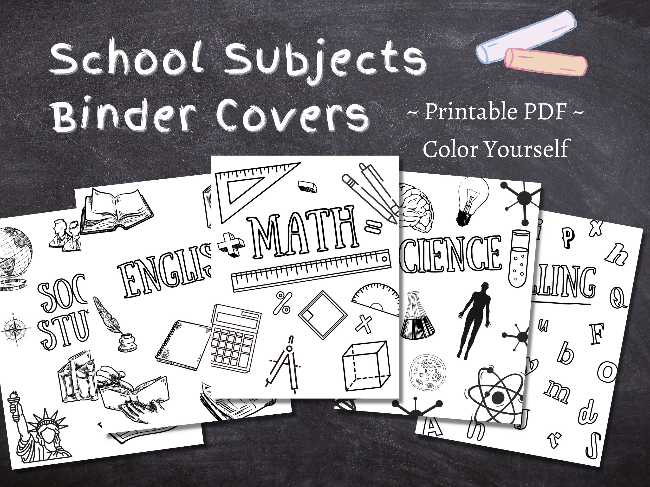 School Subjects Binder Cover Printable / Letter Size / Teacher Binder ...