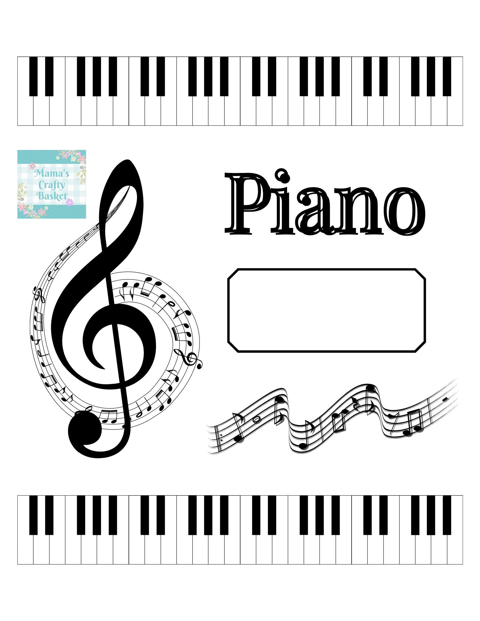 Piano Binder Cover With Name Blank Printable / Letter Size / Piano ...