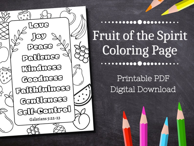 Fruit of the Spirit Coloring Page Printable / Bible Verse/ - Etsy