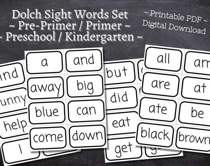 52 Dolch Primer Sight Word Flash Cards Printable. Kindergarten ...