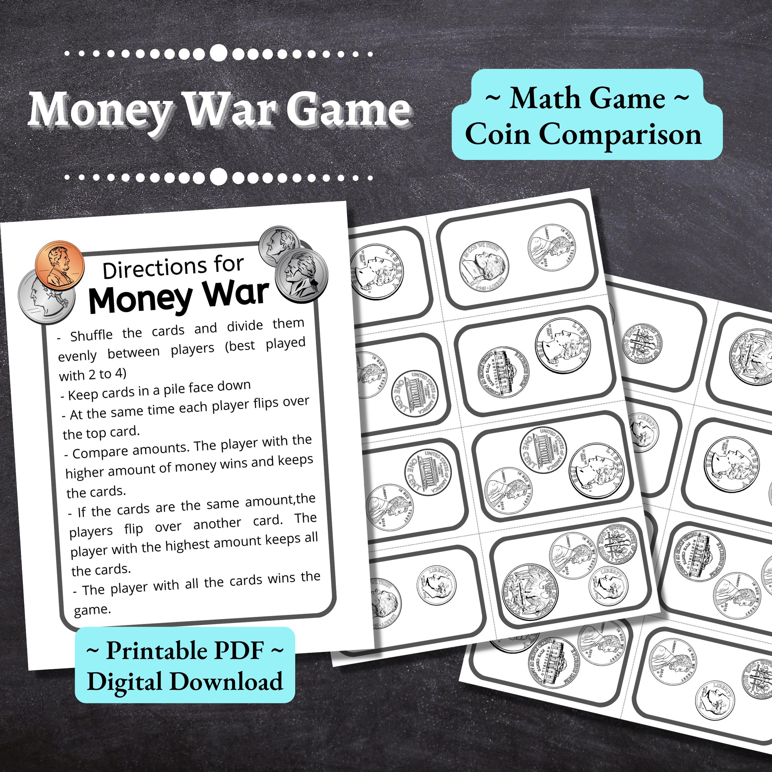 Money War Game Coin Comparison Printable / Coin Counting Flashcards ...