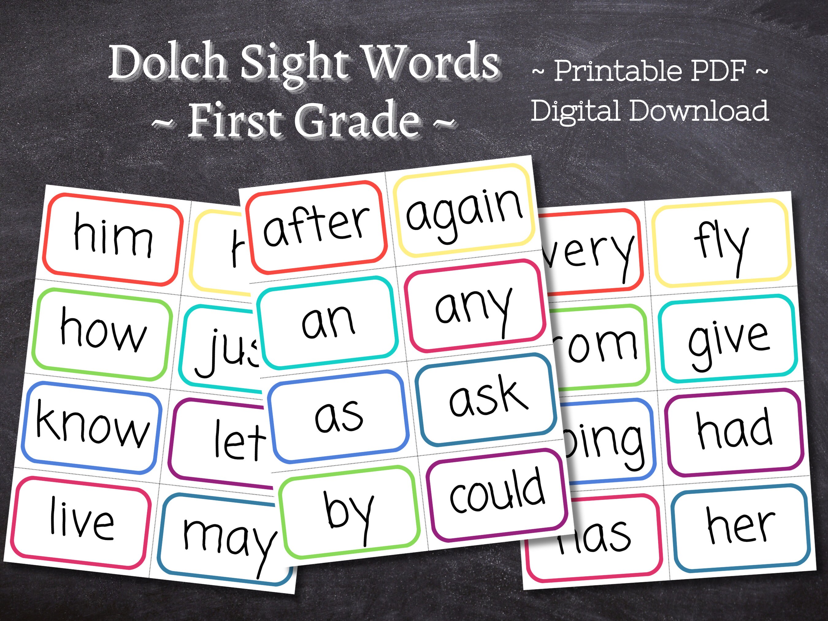 47 Dolch Sight Words First Grade Printable / 1st Grade / Sight Word ...
