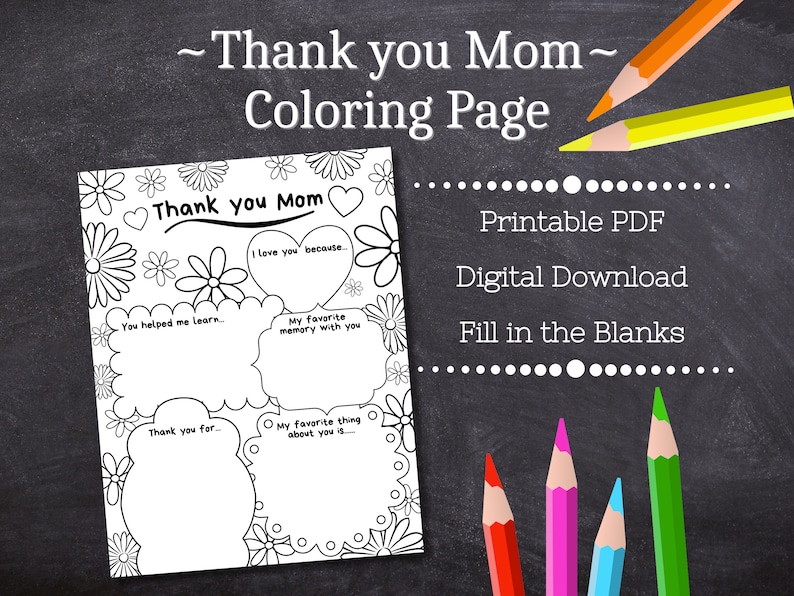 Thank You Mom / Mother's Day Printable / My Mom Coloring Page / Thank ...