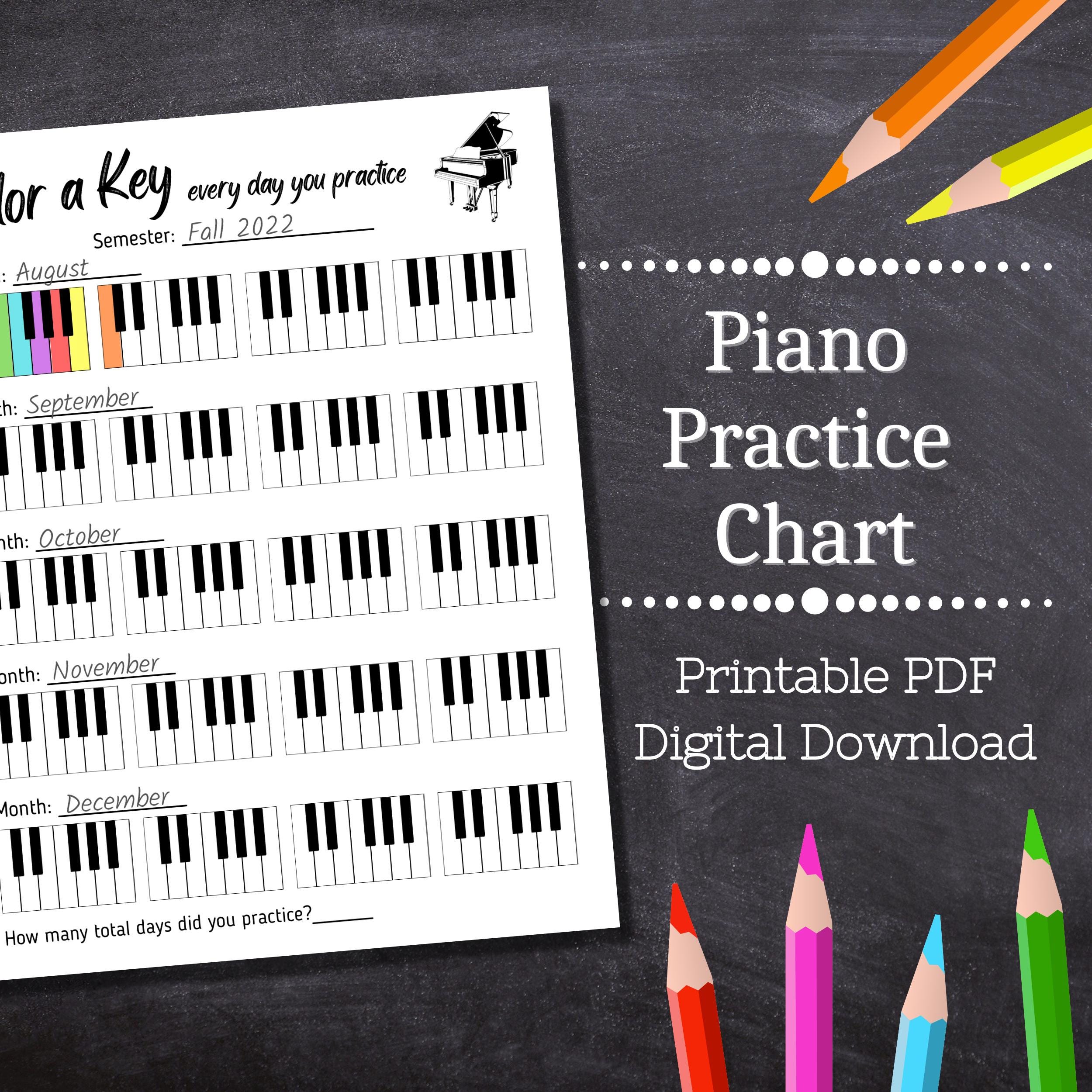 Piano Practice Chart Printable / Piano Practice Log Template / Piano ...