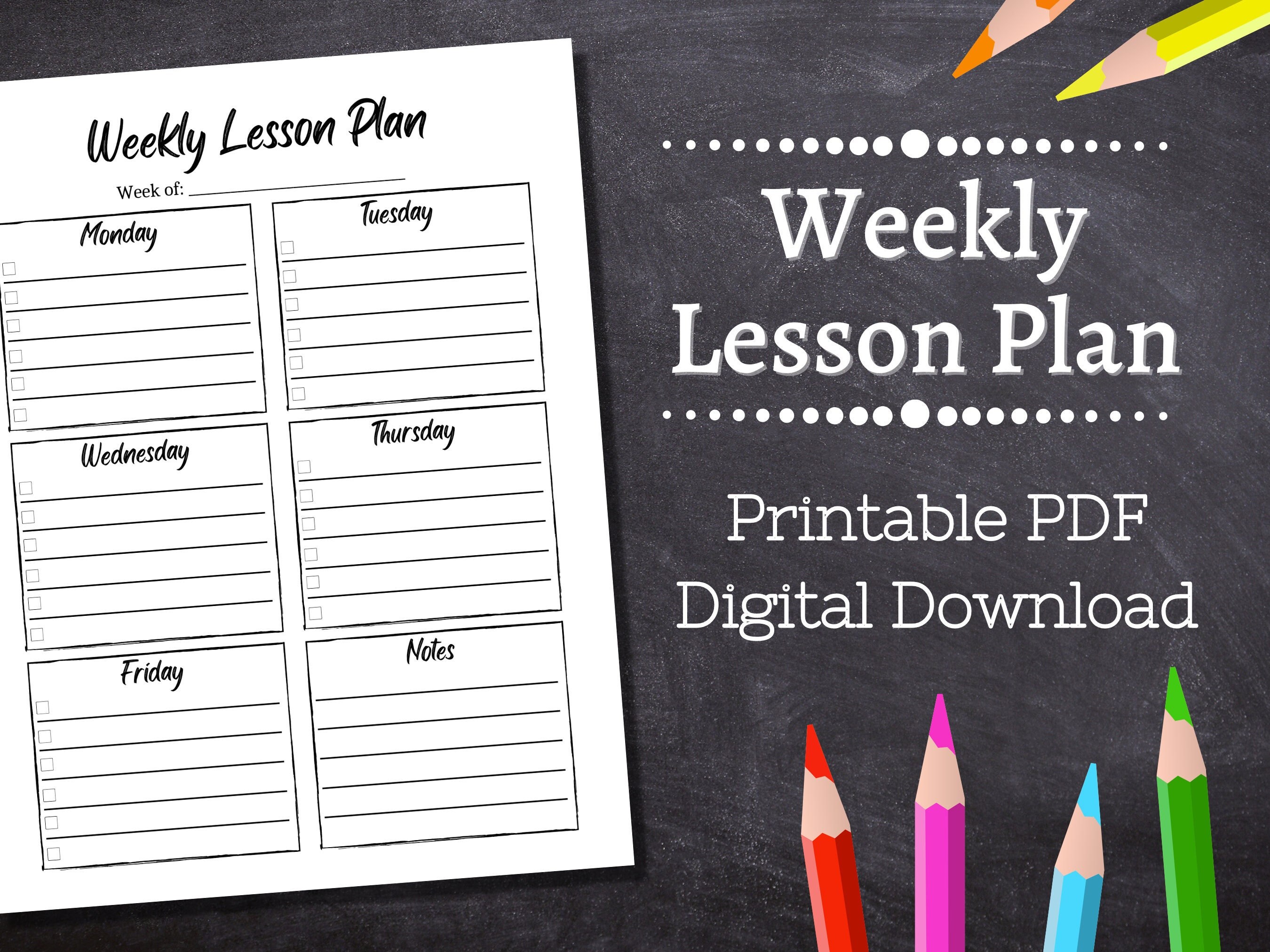 Weekly Lesson Plan Printable / Letter / Lesson Plan Template / Teacher ...