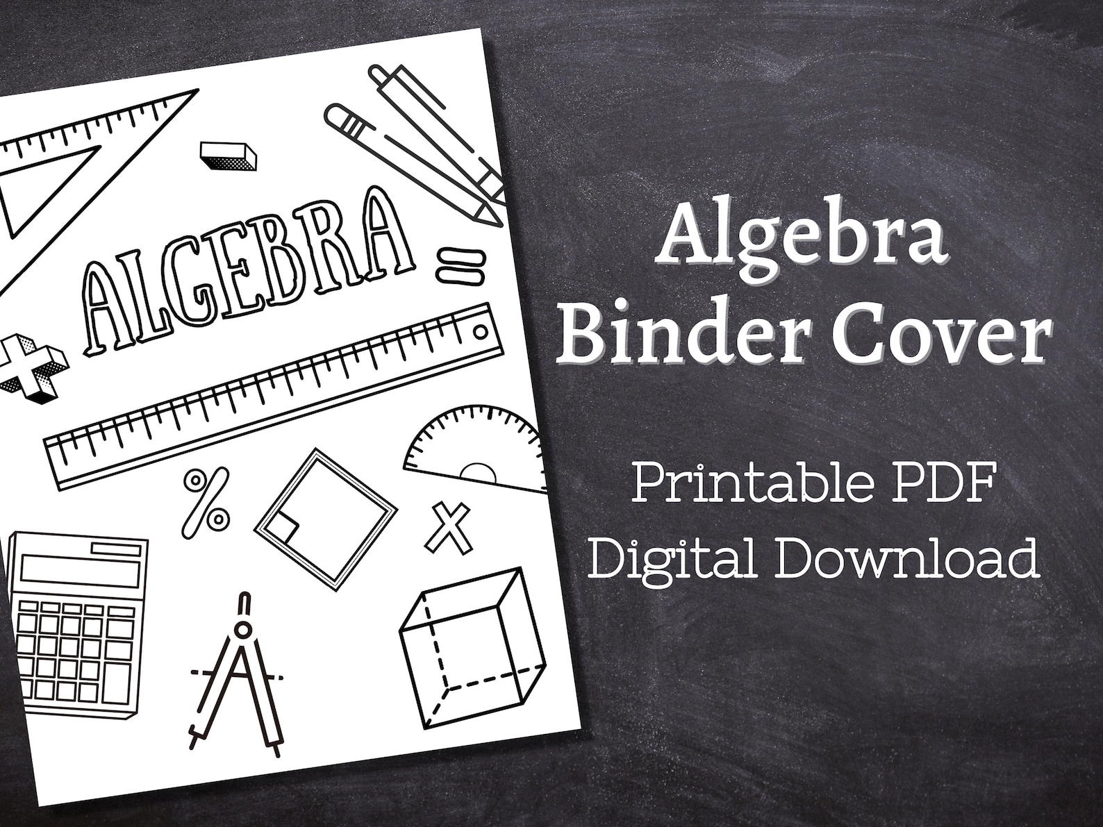 Algebra Math Binder Cover Printable / Letter Size / School Binder Cover ...
