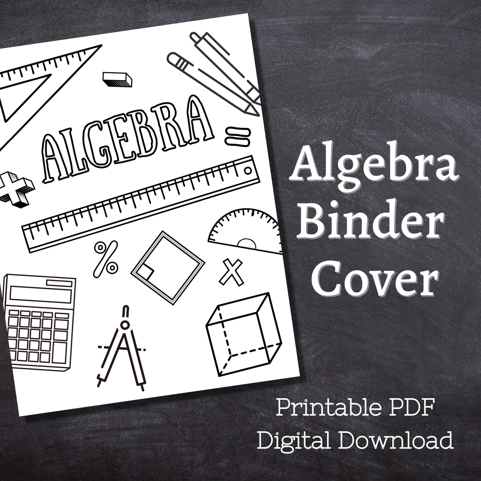 Algebra Math Binder Cover Printable / Letter Size / School Binder Cover ...