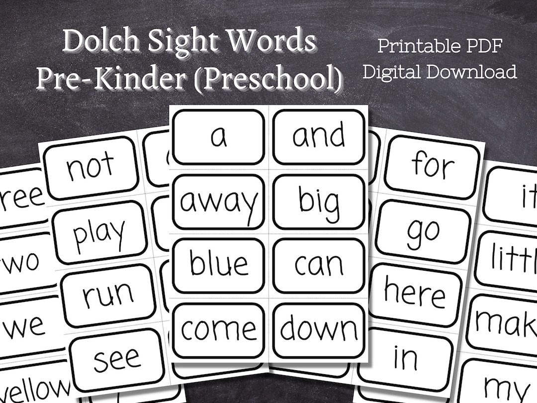 40 Dolch Sight Words Pre-kindergarten Printable / Preschool / Sight ...