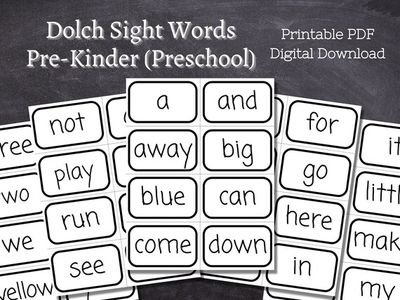 40 Dolch Sight Words Pre-kindergarten Printable / Preschool / | Etsy