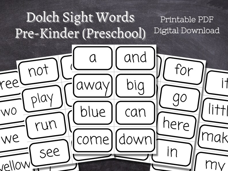 40 Dolch Sight Words Pre-kindergarten Printable / Preschool / Sight ...