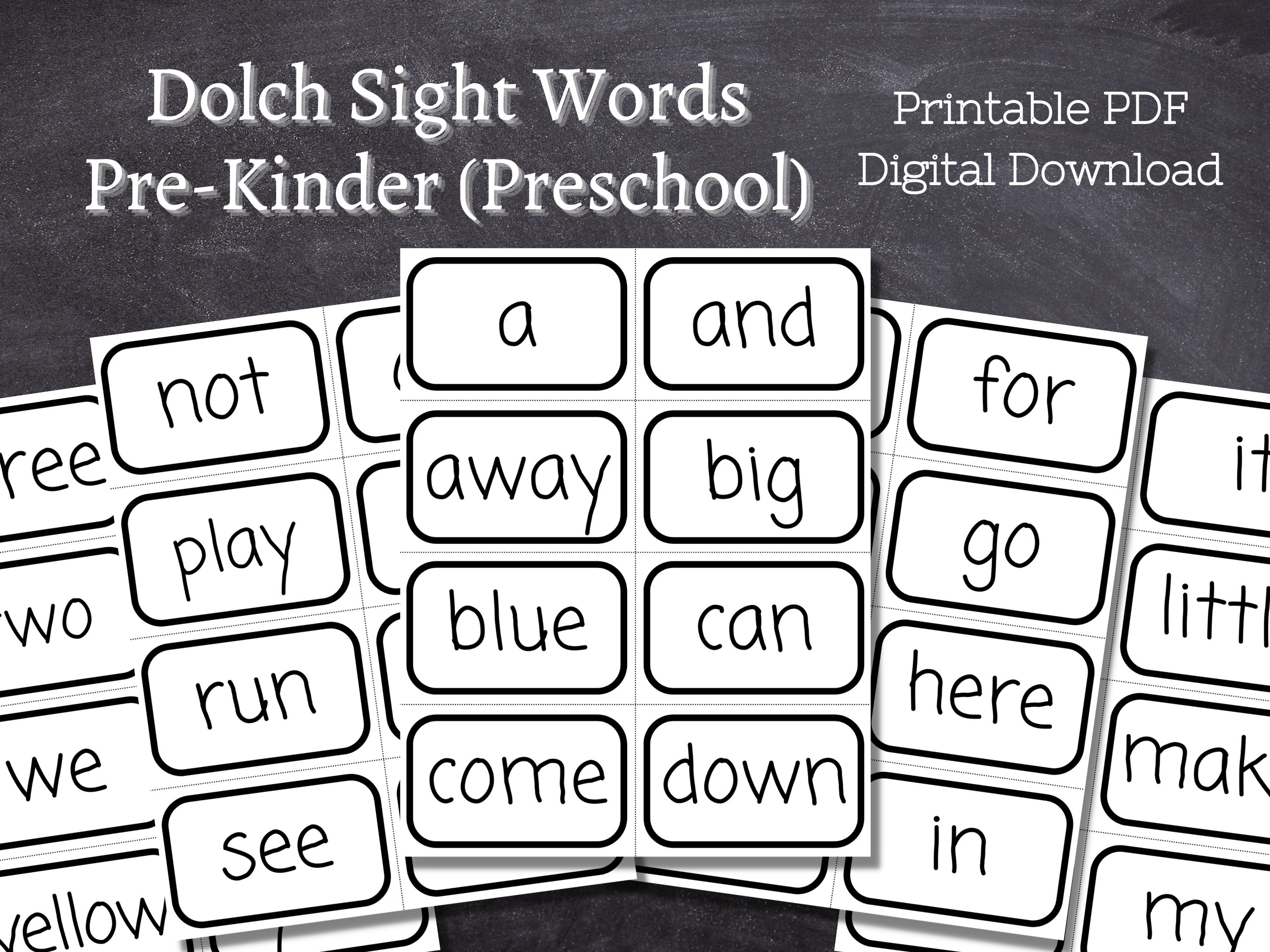 40 Dolch Sight Words Pre-kindergarten Printable / Preschool / Sight ...