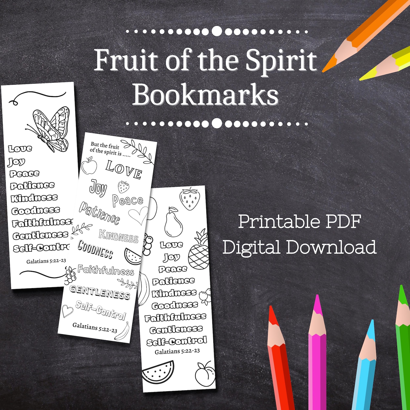 Fruit of the Spirit Bookmarks Printable / Bible Verse/ Sunday School ...