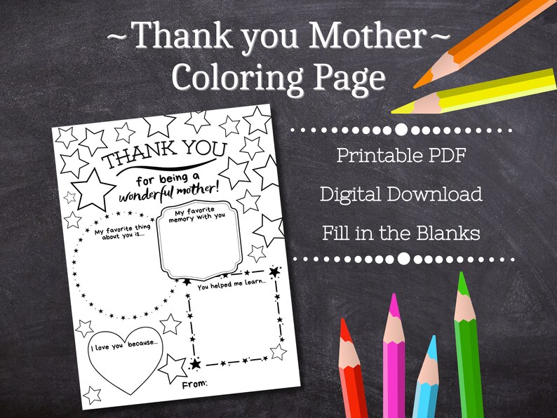 Thank You Mom / Mother's Day Printable / My Mom Coloring Page / Thank ...