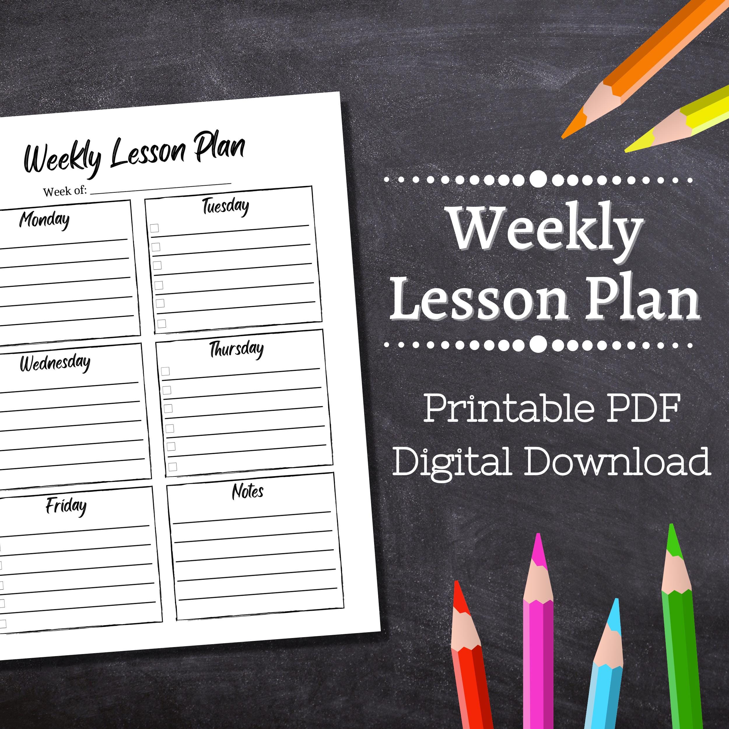 Weekly Lesson Plan Printable / Letter / Lesson Plan Template / Teacher ...