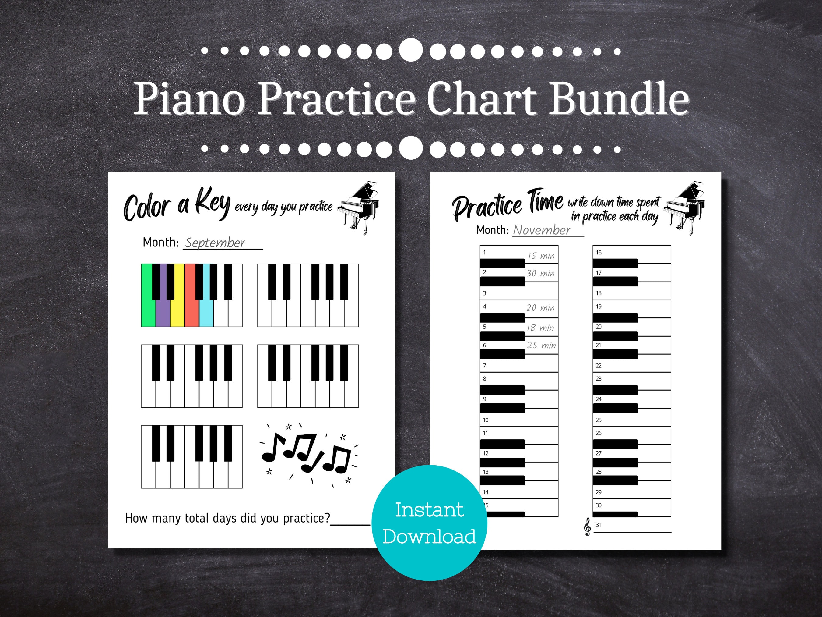 Piano Practice Chart Printable / Piano Practice Log Template / Piano ...