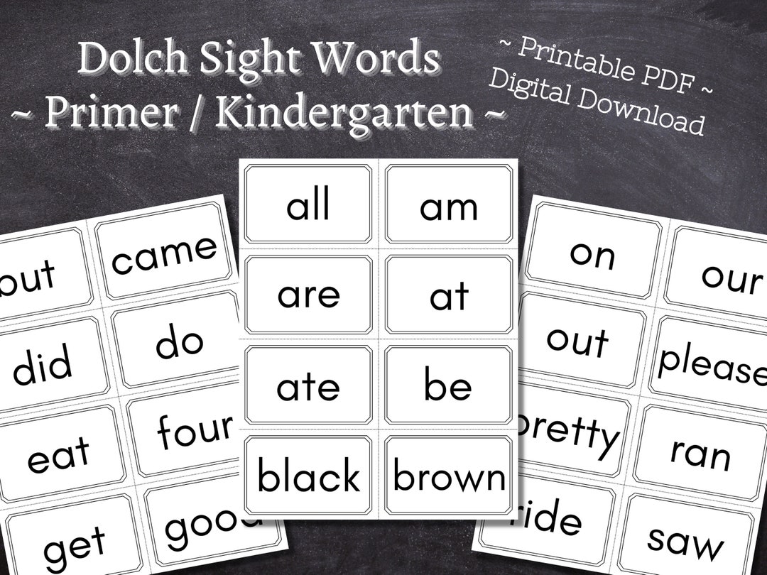 52 Dolch Sight Words Primer Printable / Kindergarten Sight Words ...
