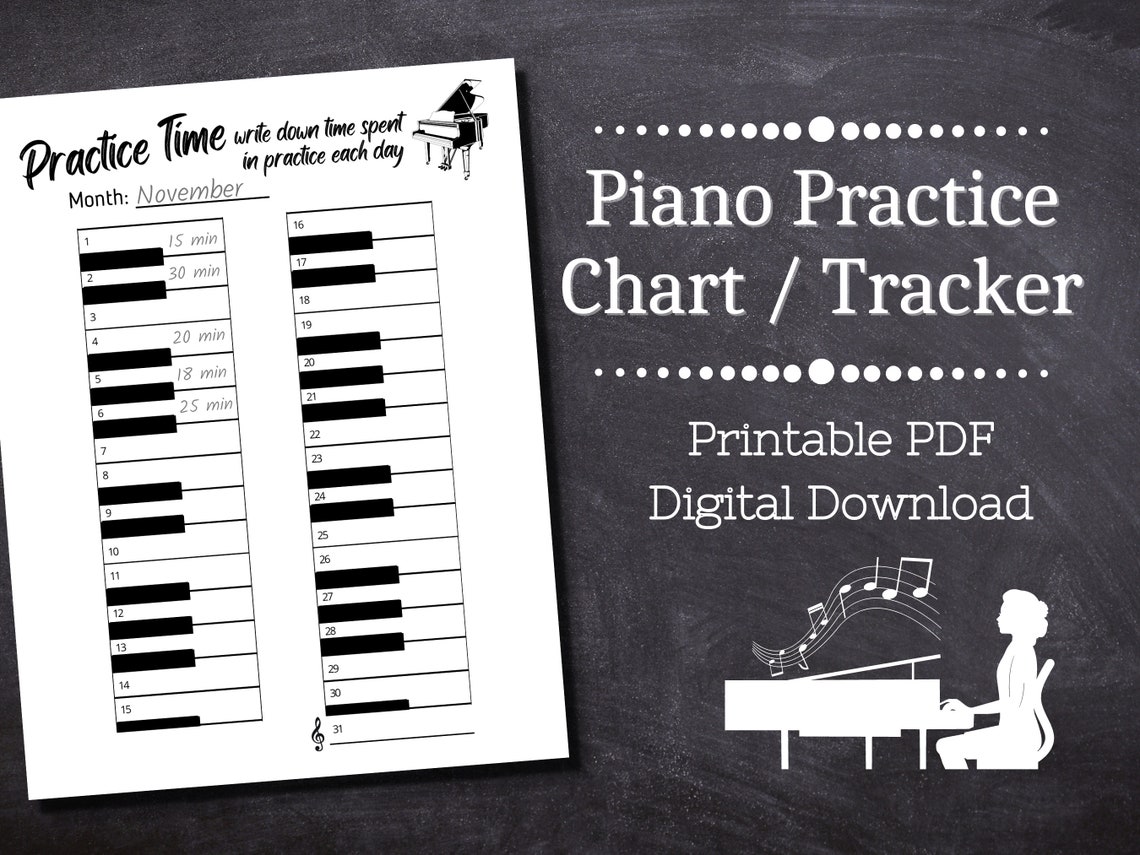 Piano Practice Chart Printable / Piano Practice Log Template / Piano ...