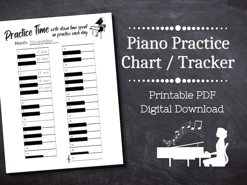 Piano Practice Chart Printable / Piano Practice Log Template / Piano ...