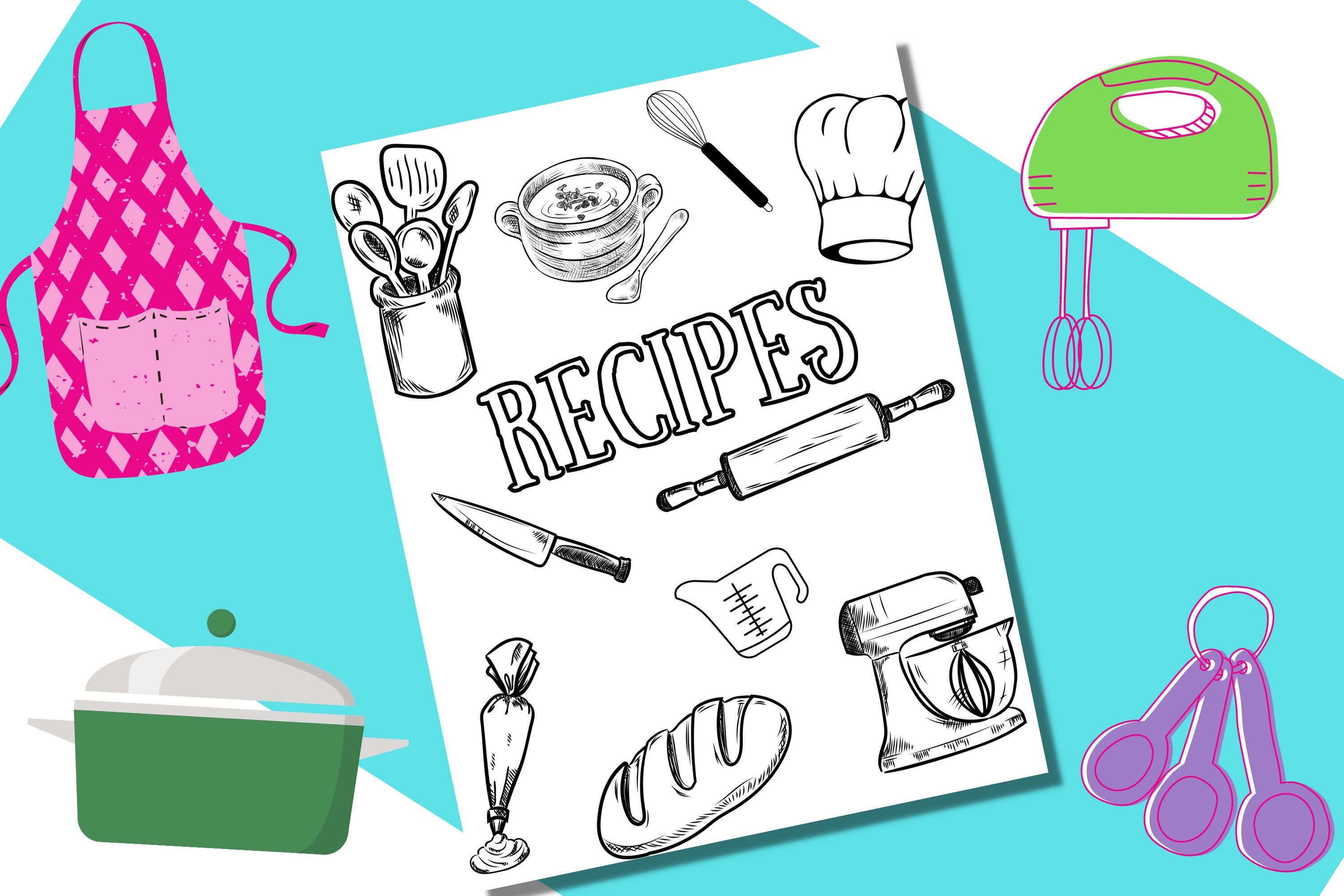 Recipes Binder Cover Printable / Letter Size / Menu / Chef Cook Binder ...