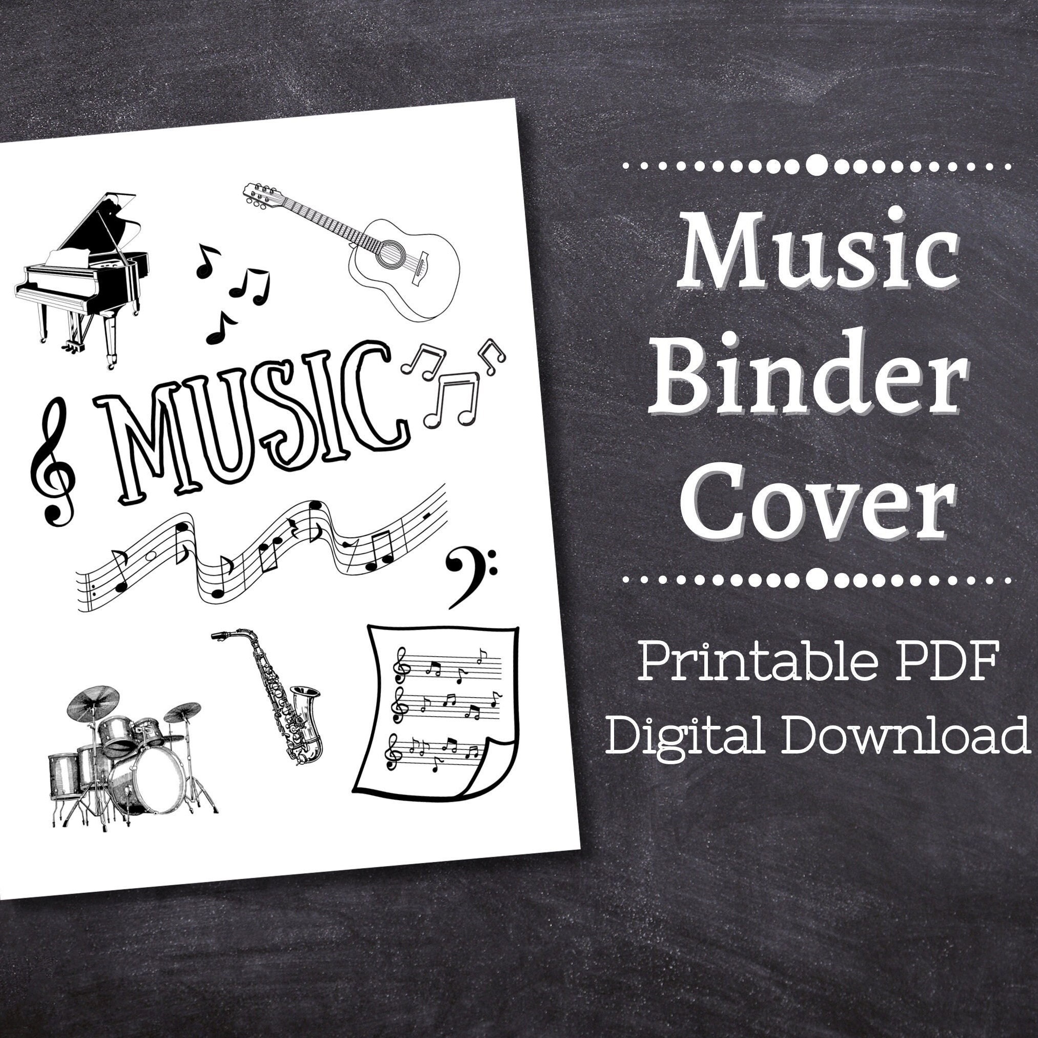 MUSIC Binder Cover Printable / Letter Size / School Binder Cover ...