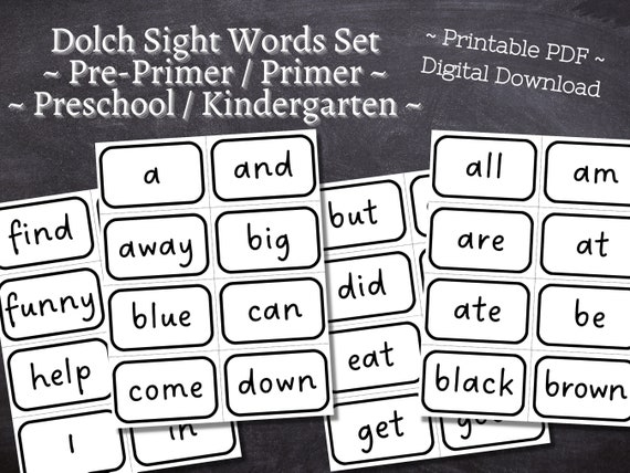 92 Dolch Sight Words Pre-primer Primer Set Printable / - Etsy Israel